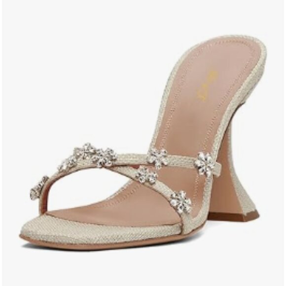 Fowt | Shoes | Fowt Beige Open Toe Mules Slip On Block High Heel ...